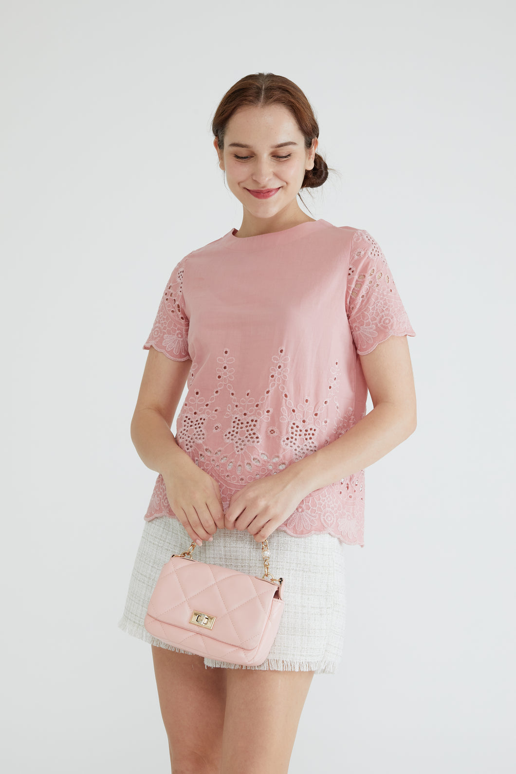 Rose Pink Eyelets Women Blouse